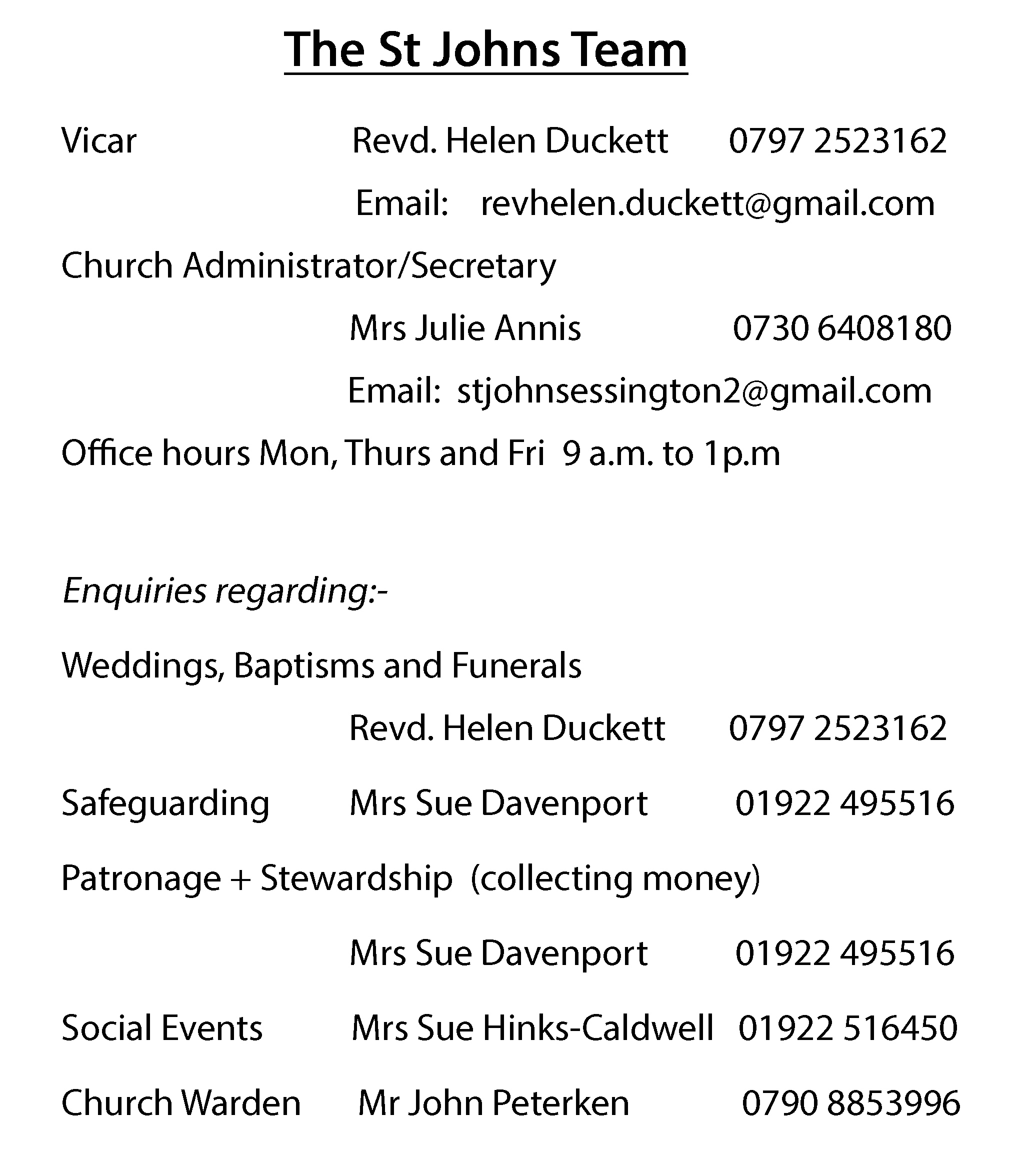 Contact Us - St John's Church Essington